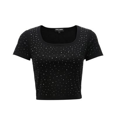 vq区绫致Vero ModaT恤女夏季修身短款U领满钻辣妹风短上衣