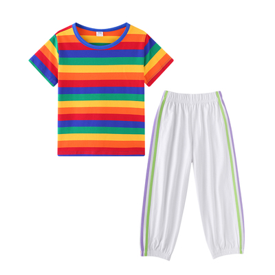 六一儿童彩色演出服纯棉套装