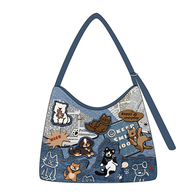 尼睿复古可爱牛仔印花斜挎包