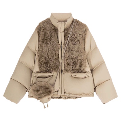 【‌萌趣系列】HPLY荷比俪25冬新款拼接立领短款加厚白鹅绒羽绒服