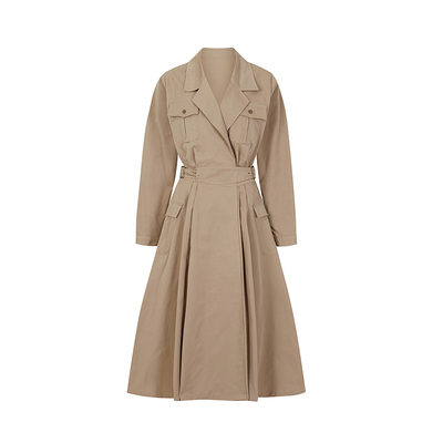 收腰v领绑带风衣工装衬衫裙外套