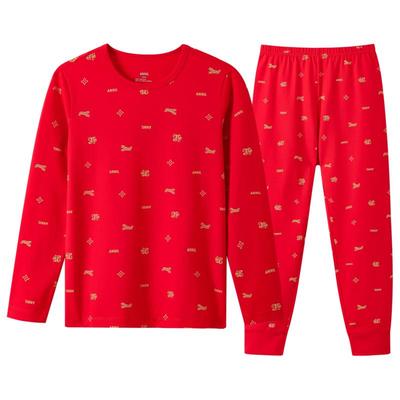 安奈儿童装男女童秋衣裤套装2025春弹力国风印花打底内衣裤