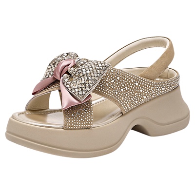 达芙妮2026夏上新时尚厚底蝴蝶结水钻凉拖百搭舒适通勤休闲拖鞋