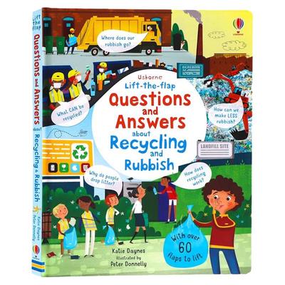 Usborne出品 垃圾回收问与答纸板翻翻书 英文原版绘本Questions and Answers About Recycling and Rubbish儿童趣味科普图画翻翻书