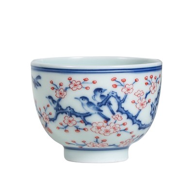 景德镇青花釉里红月月喜禅定杯