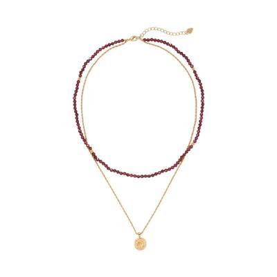 Wens石榴石串珠假两件叠戴项链女