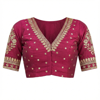 印度异域风情特色新品玫红色纱丽日常百搭经典款中袖丝混纺小上衣