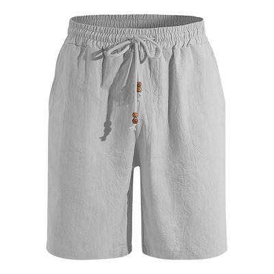 夏季男士纯色棉麻宽松沙滩短裤