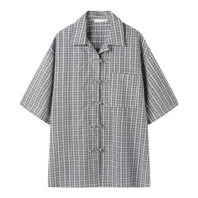 白口阳新中式盘扣短袖条纹衬衫