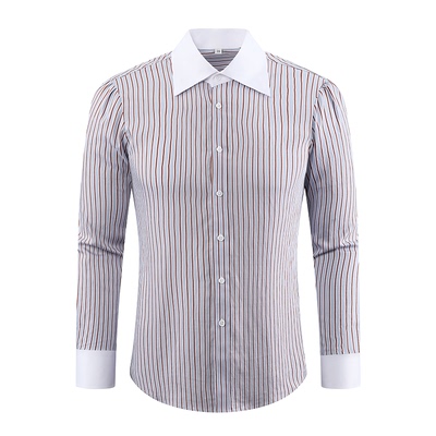 【日落大道异色温莎领】平圆方中撞色条纹天丝棉混纺衬衫商务休闲