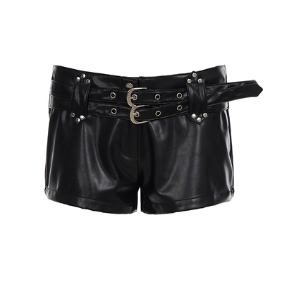 轻朋克街头拽酷pu皮超短裤