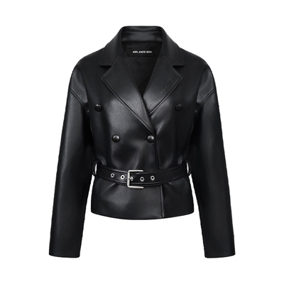 ANN ANDELMAN 秋冬新款双排扣绑带女士仿皮短外套银泰百货 301286