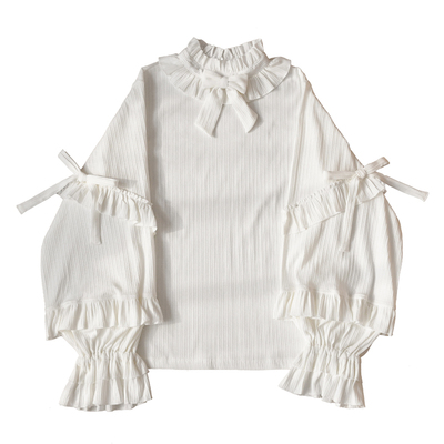 泡泡袖日系温柔软软妹花边打底衣