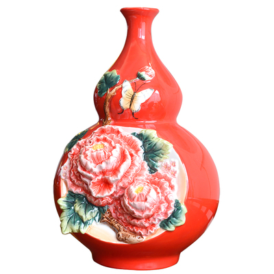 牡丹花葫芦花瓶陶瓷不掉色