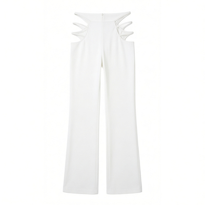Solid Cutout Slim Fit Flared Trousers纯色镂空修身喇叭长裤女
