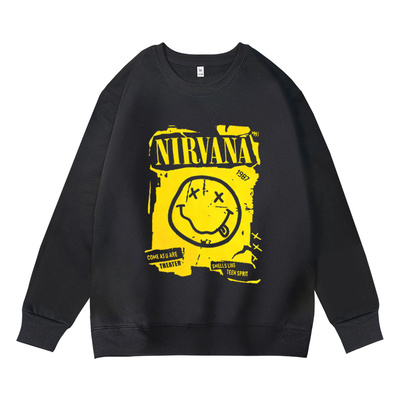 涅槃乐队笑脸字母宽松圆领卫衣