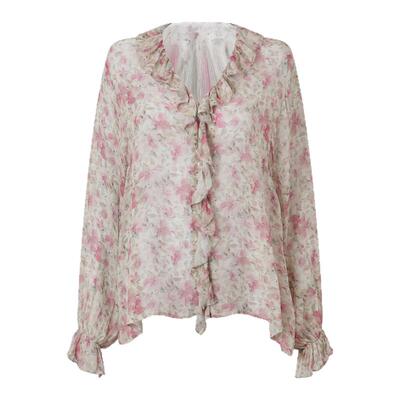 if by land x LOOKNOW2026春夏新品粉色碎花荷叶边衬衫