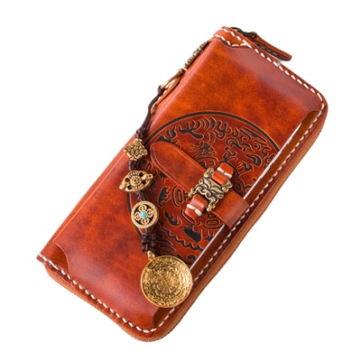 爱皮艺手工牛皮钱包男复古手机包