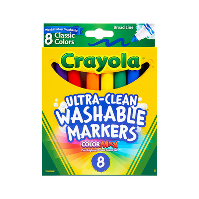 绘儿乐Crayola8色UC超可水洗无毒认证粗头水彩笔幼儿园小学生专用