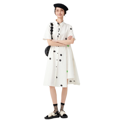 夏季新品翻领短袖衬衫连衣裙