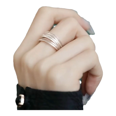 S925银多层银色素圈戒指女