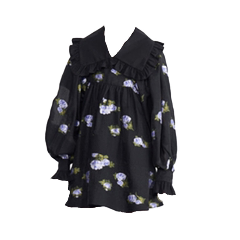 ESTER HSU花瓣立体提花宽松娃娃领连衣裙甜美_虎窝淘