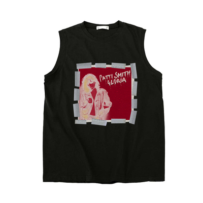 patti-smith帕蒂史密斯喷绘压胶贴布文艺男女无袖T恤坎肩