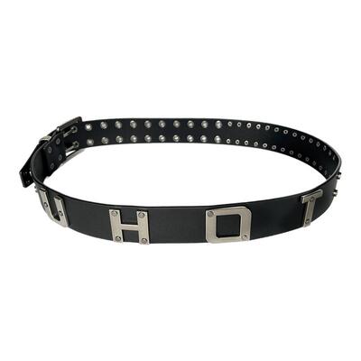 UHOT黑色牛皮重工字母腰带