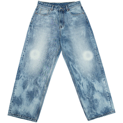 dokie拉链长款春夏喷马骝牛仔裤