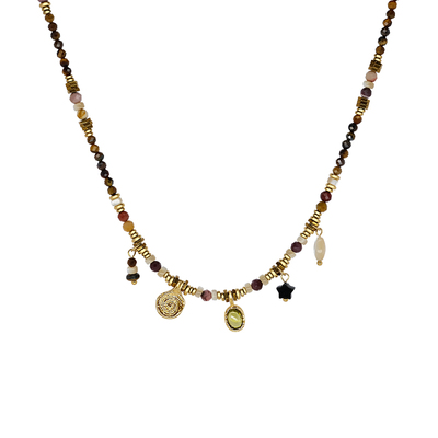 LAZY CIRCLES虎眼石多吊坠宝石项链女复古高级感流苏美拉德毛衣链