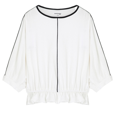 布景撞色线条七分袖T恤