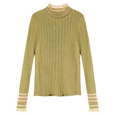 木耳边蕾丝花边拼接网纱毛衣