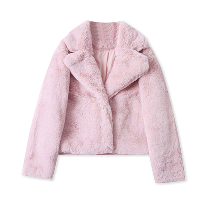 仿皮草开衫外套 冬季新外贸女装时尚减龄西装领暗扣长袖上衣32928