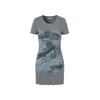 LEDIMWANG灰色雾感印花T恤裙