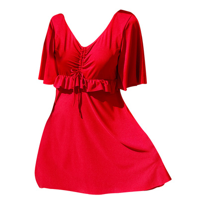 百雅泳衣女纯色连体遮肚显瘦裙式