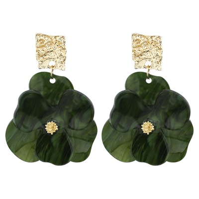 苔原绿花朵耳钉小众独特夸张绝美