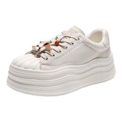 百丽厚底贝壳头小白板鞋女春夏新款增高休闲面包运动鞋子E7K1DCM5