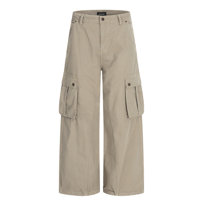 卡其纯棉多口袋直筒工装休闲裤男