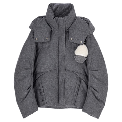 【萌趣系列】HPLY荷比俪2025冬新款绵羊毛可拆卸连帽白鹅绒羽绒服