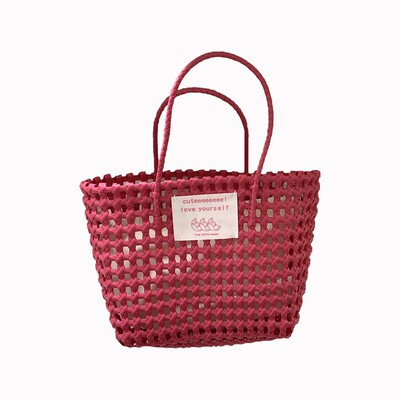 敲大镂空彩色手工编织篮度假风