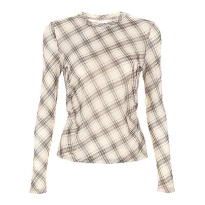 wanatry格纹斜裁贴身柔软打底衫