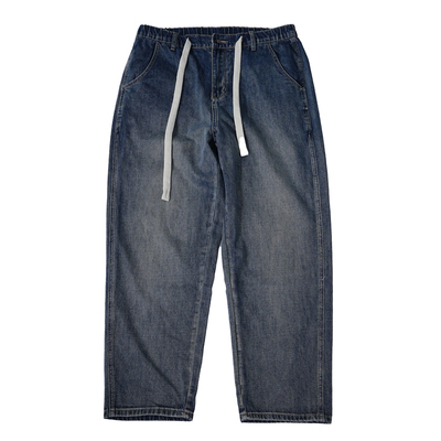 占大帅 美式复古牛仔裤男直筒宽松抽绳通勤百搭加绒阔腿裤子厚款