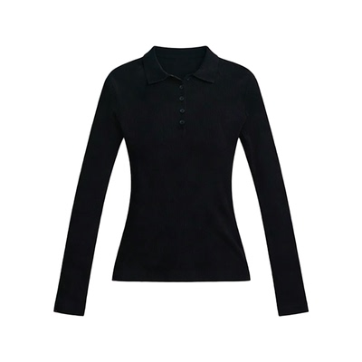 JCAESAR WOMEN POLO领坑条针织打底衫 桑蚕丝羊毛混纺 内搭外穿