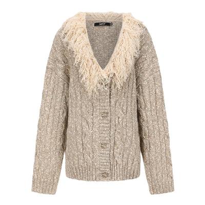 AGAM流苏领设计慵懒针织大毛衣