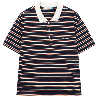 riverstone条纹刺绣重磅短袖POLO