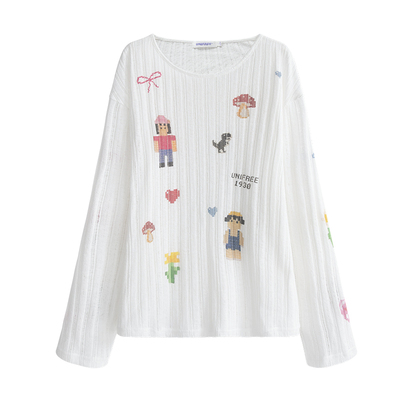 UNIFREE韩版印花宽松长袖T恤