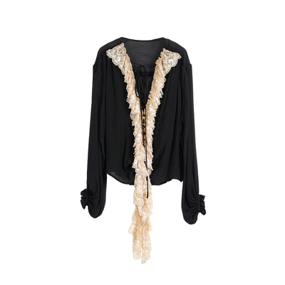 早春黑色法式衬衫+半身裙套装