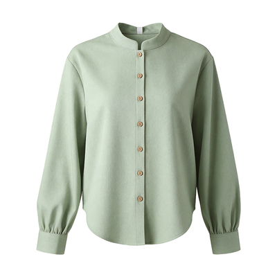 豆绿色磨毛立领衬衫女2026年春季