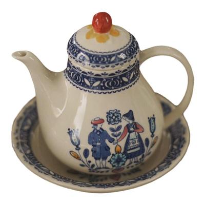 清现货Johnson Brothers英国中古釉下彩心花跳舞男孩女孩陶瓷水壶