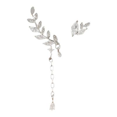 不对称银色流苏树叶耳钉